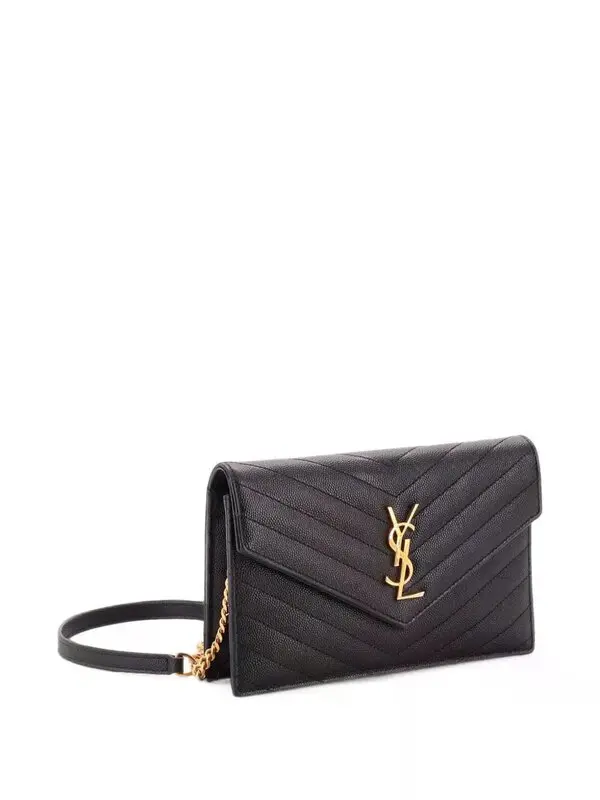Saint Laurent Classic Monogram Wallet On Chain Matelasse Chevron Leather Small Crossbody Bag - Black