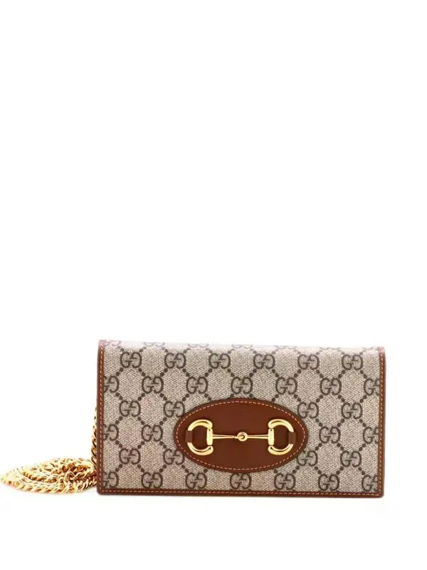 Gucci Horsebit 1955 Chain Wallet Gg Coated Canvas Crossbody Bag - Brown