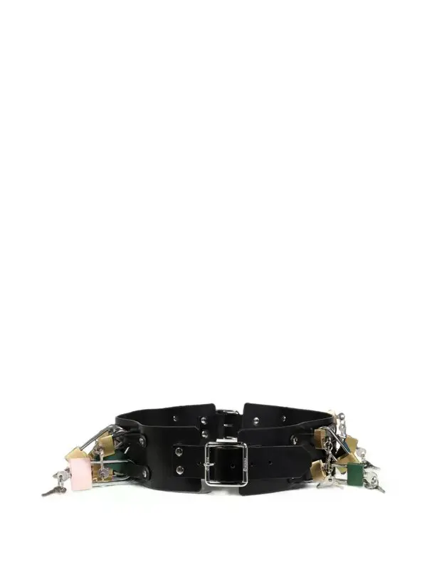 MARKING DISTANCE Pont Des Arts Padlock Leather Belt - Black
