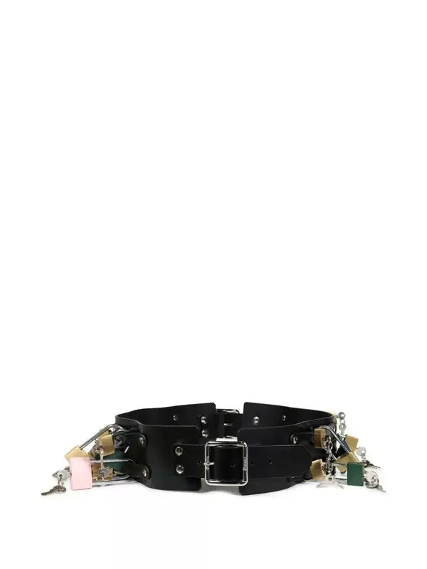 MARKING DISTANCE Pont Des Arts Padlock Leather Belt - Black