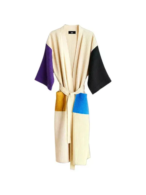 HAY Waffle-knit Colour-block Bathrobe - Neutrals