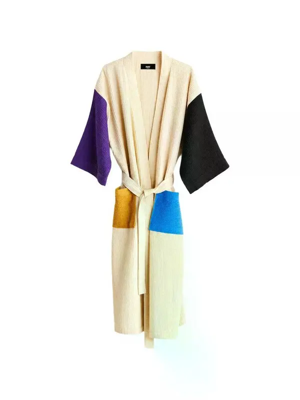 HAY Waffle-knit Colour-block Bathrobe - Neutrals
