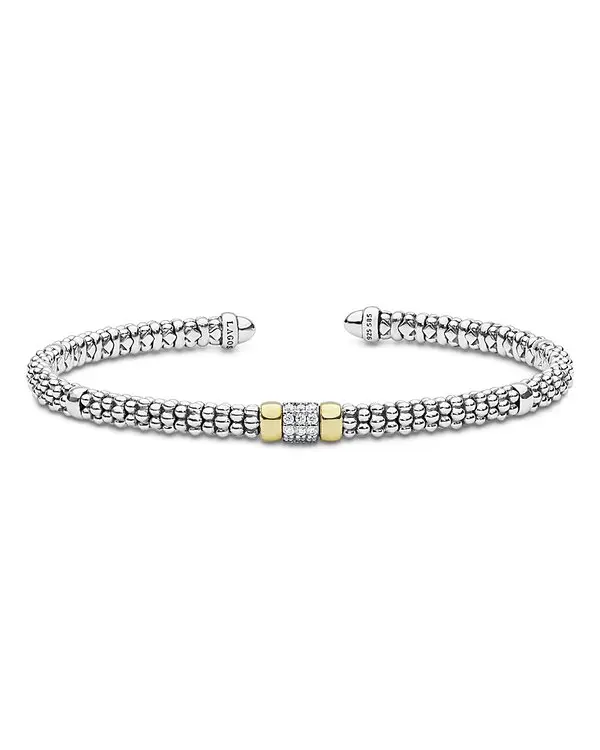 Lagos 14k Yellow Gold & Sterling Signature Caviar Diamond Cuff Bracelet, 0.07 Tcw - Silver