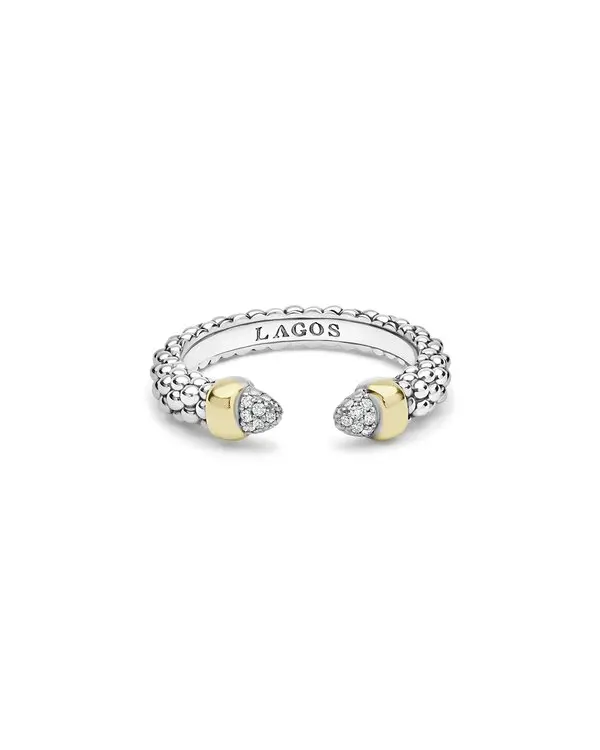Lagos 14k Yellow Gold & Sterling Signature Caviar Diamond Stack Ring, 0.05 Tcw