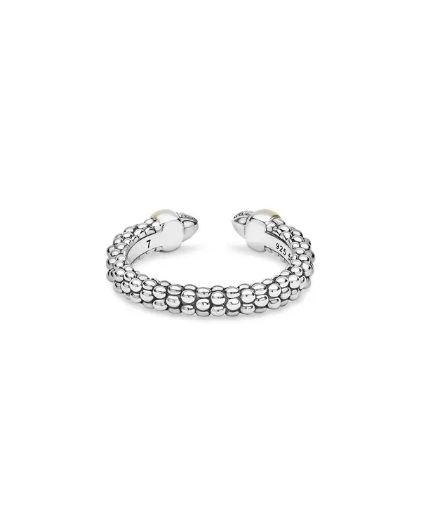 Lagos 14k Yellow Gold & Sterling Signature Caviar Diamond Stack Ring, 0.05 Tcw