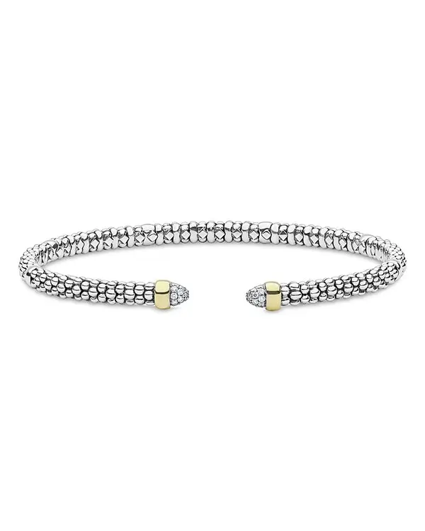 Lagos 14k Yellow Gold & Sterling Signature Caviar Diamond Cuff Bracelet, 0.05 Tcw - Silver