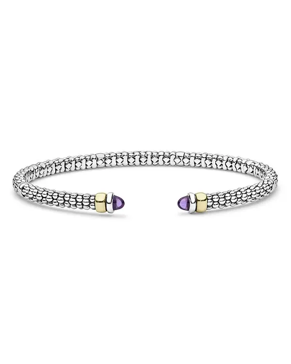 Lagos 14k Yellow Gold & Sterling Silver Signature Caviar Gemstone Cuff Bracelet - Amethyst