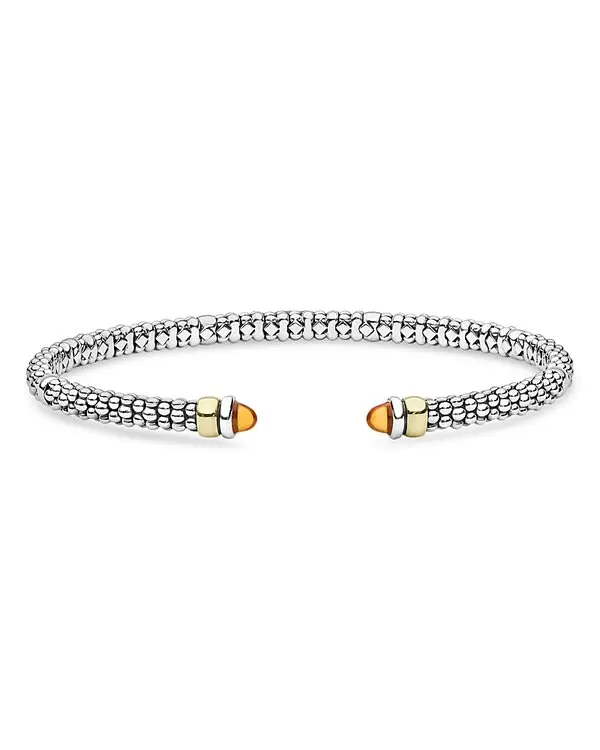 Lagos 14k Yellow Gold & Sterling Silver Signature Caviar Gemstone Cuff Bracelet - Citrine