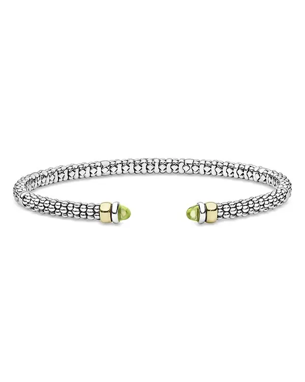 Lagos 14k Yellow Gold & Sterling Silver Signature Caviar Gemstone Cuff Bracelet - Peridot