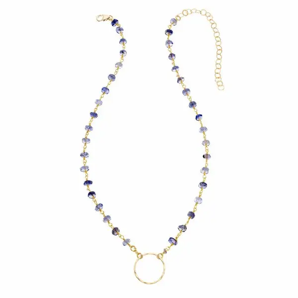 HEATHER HAWKINS Medium Hammered Circle Necklace Iolite - Blue