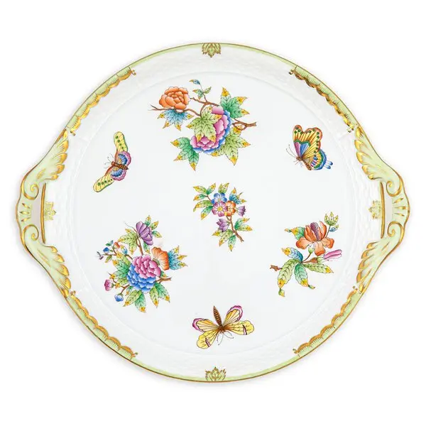 HEREND Queen Victoria Round Tray With Handles