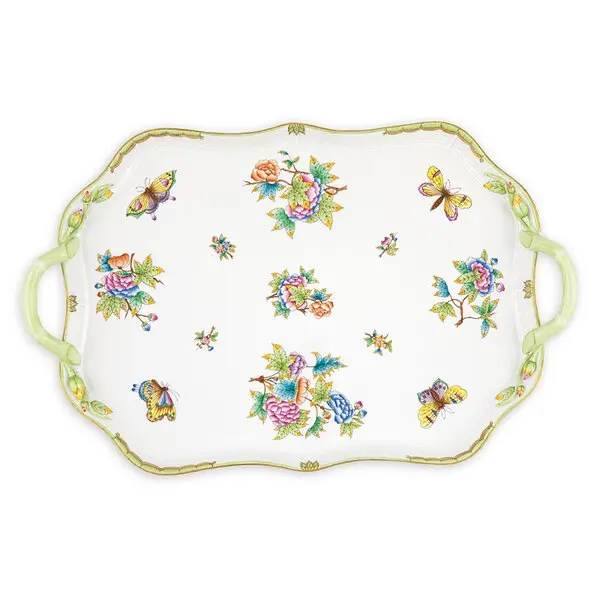 HEREND Queen Victoria Rectangular Tray With Branch Handles