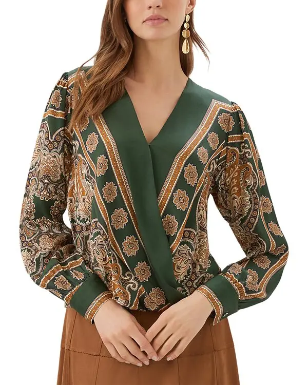 Karen Kane Long Sleeve Drape Front Top - Print