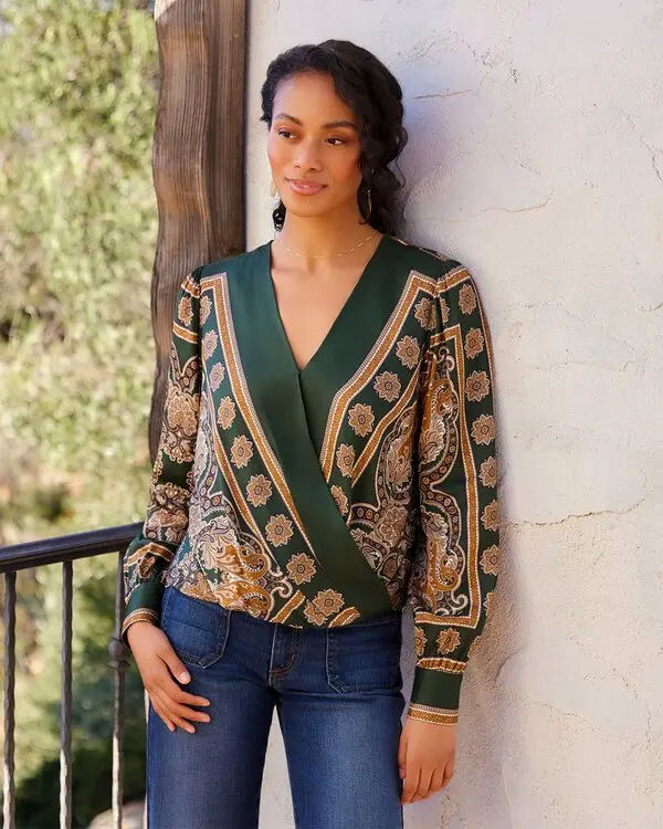 Karen Kane Long Sleeve Drape Front Top