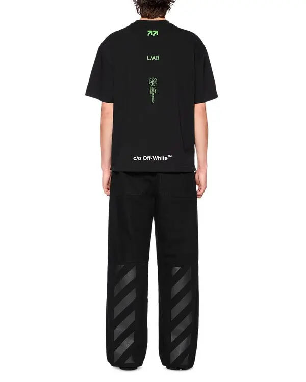 Off-White Cotton Diagonal Graphic Panel Carpenter Jeans