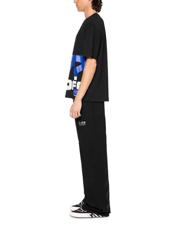 Off-White Cotton Diagonal Graphic Panel Carpenter Jeans