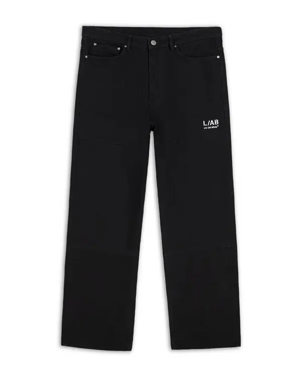 Off-White Cotton Diagonal Graphic Panel Carpenter Jeans