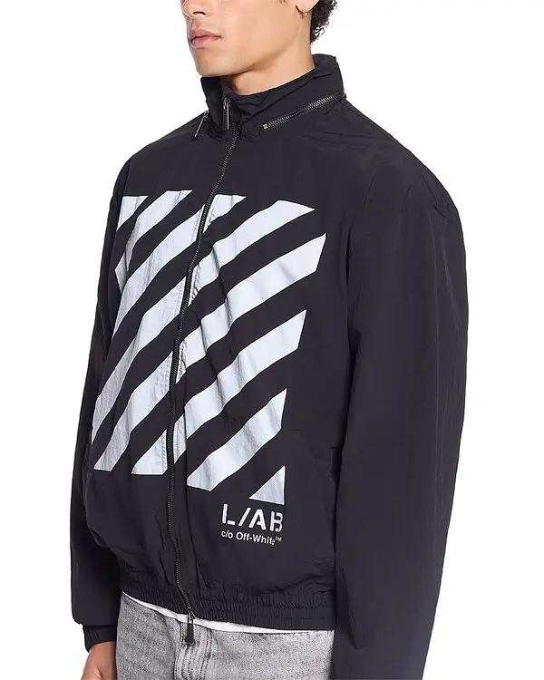 Off-White Reflective Diagonal Graphic Logo Windbreaker Jacket - Black