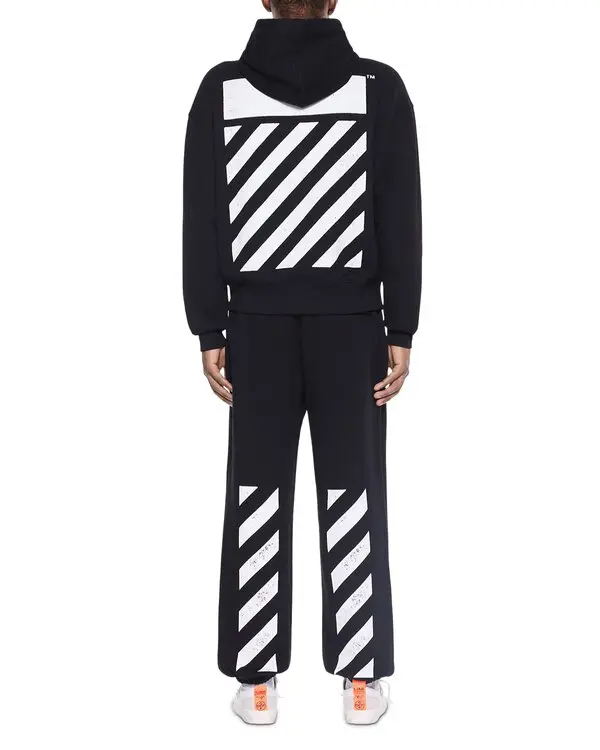 Off-White Cotton Diagonal Graphic Logo Drawstring Hoodie