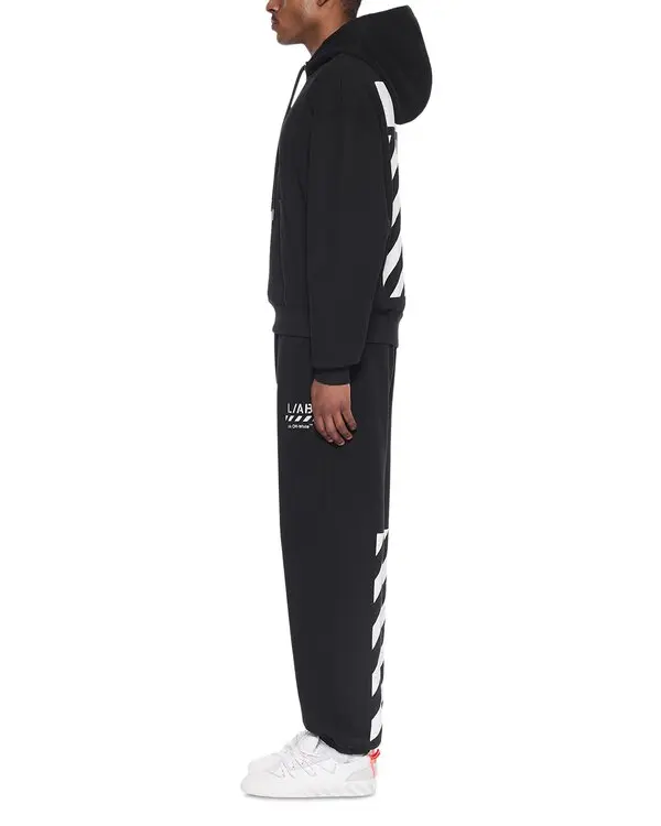 Off-White Cotton Diagonal Graphic Logo Drawstring Hoodie