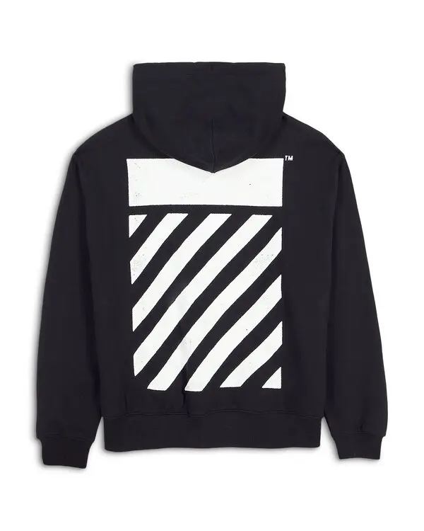 Off-White Cotton Diagonal Graphic Logo Drawstring Hoodie