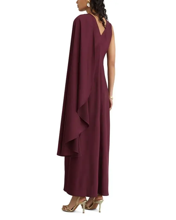 REISS Winnie One Shoulder Cape Dress - Berry Red