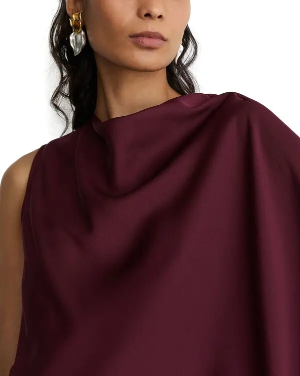REISS Winnie One Shoulder Cape Dress - Berry Red