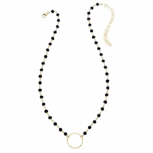 HEATHER HAWKINS Medium Hammered Circle Necklace Spinel - Black