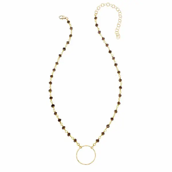 HEATHER HAWKINS Medium Hammered Circle Necklace Smoky Quartz - Brown
