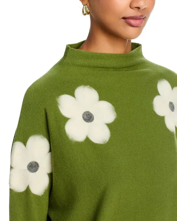 SIONI Embroidered Funnel Neck Sweater - Cedar Green