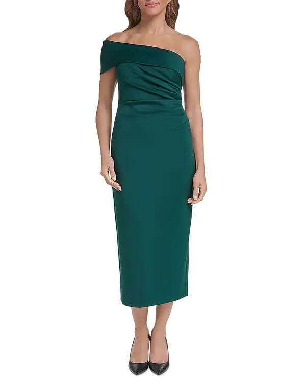 Eliza J One Shoulder Side Pleat Midi Dress