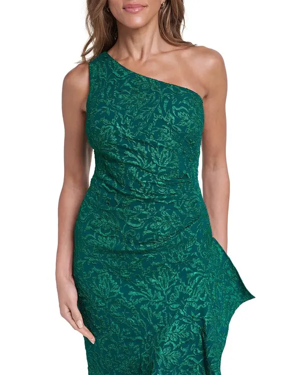 Eliza J One Shoulder Side Pleat Ruffle Hem Gown