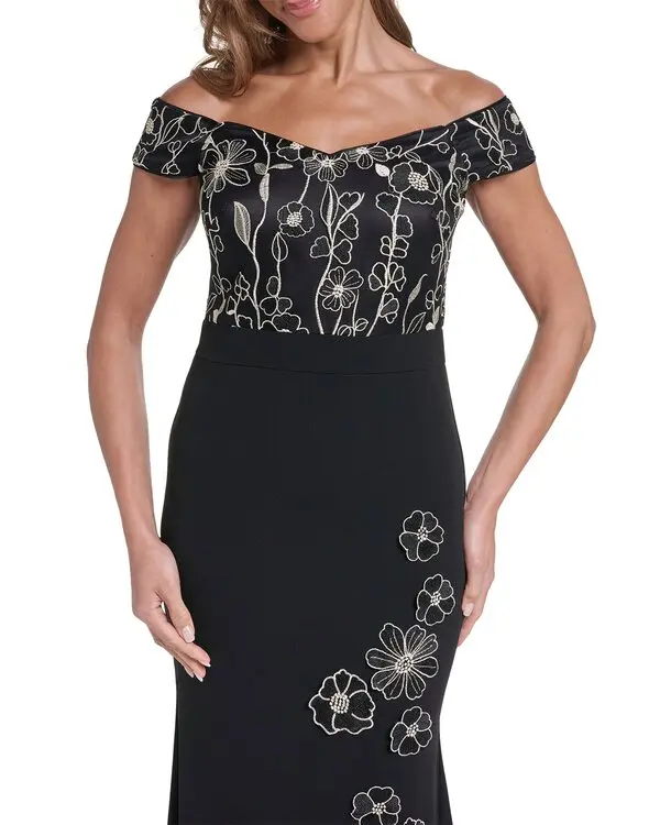 Eliza J Embroidered Off-the-shoulder Gown