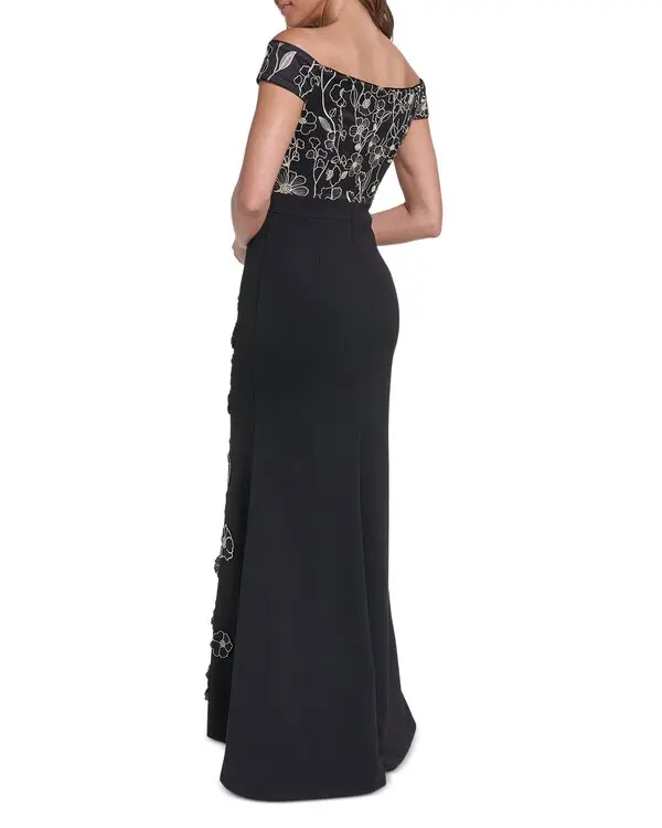 Eliza J Embroidered Off-the-shoulder Gown