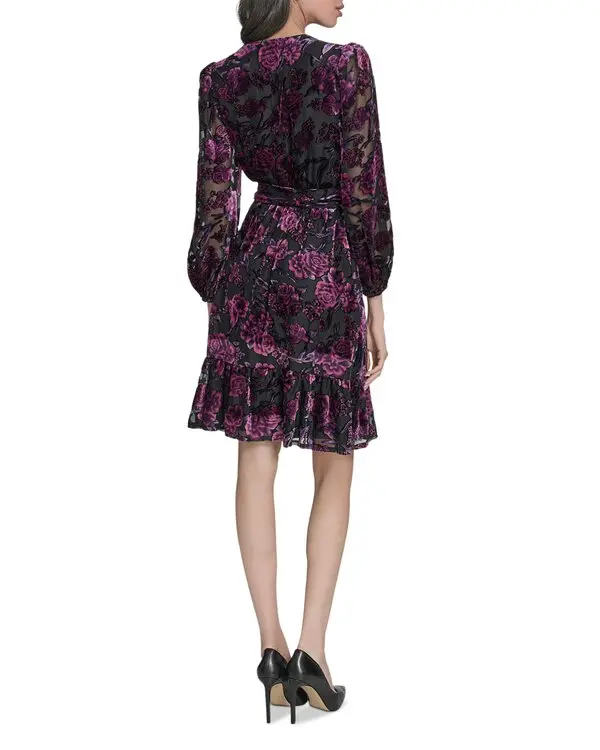 Eliza J V-neck Balloon Sleeve Dress - Black Wildberry