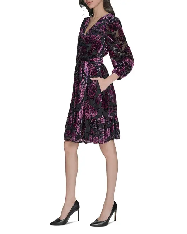 Eliza J V-neck Balloon Sleeve Dress - Black Wildberry