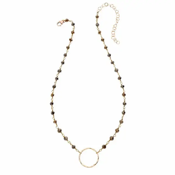 HEATHER HAWKINS Hammered Circle Necklace Pyrite - Gold