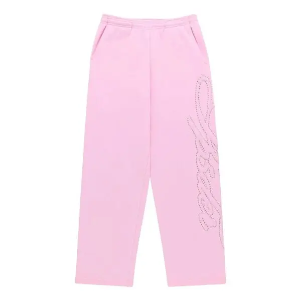 SP5DER Rhinestone Script Wide Leg Sweatpant - Light Pink