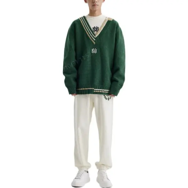 Mitchell & Ness Branded Contrasting V-neck Sweater