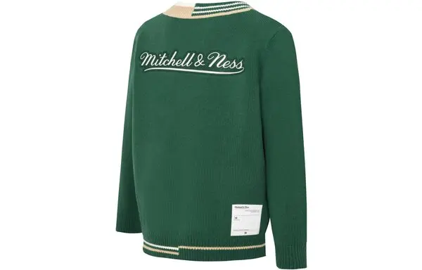 Mitchell & Ness Branded Contrasting V-neck Sweater - Green