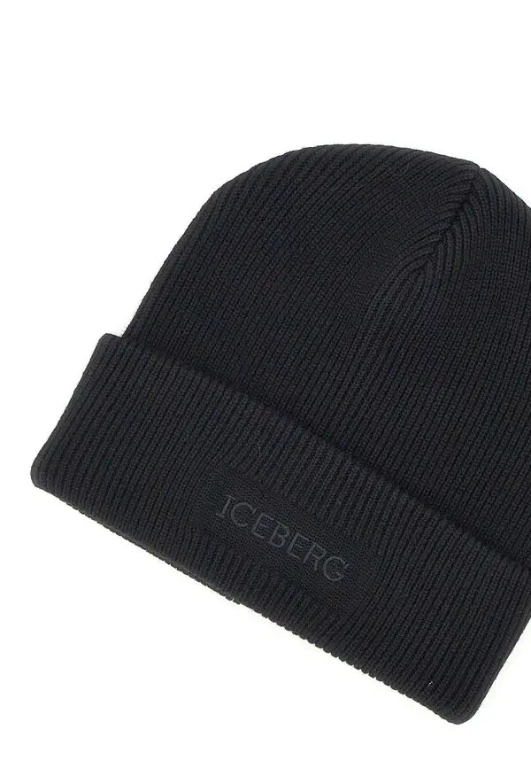 Iceberg Ribbed Logo Beanie Hat