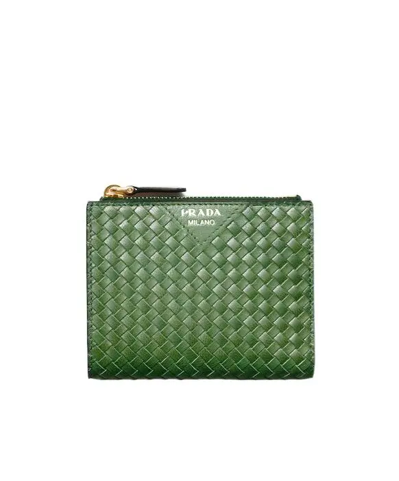 Prada Small Woven Madras Leather Wallet - Blue Crystal