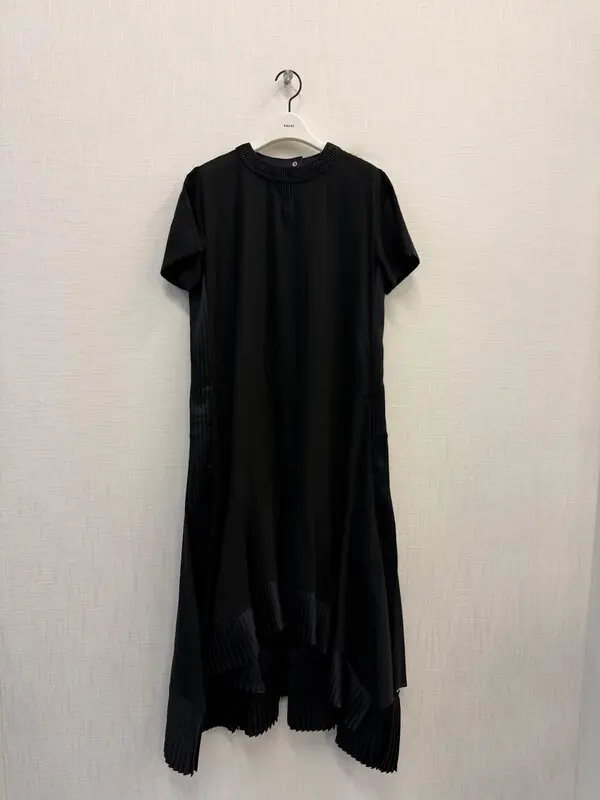 Sacai Ruffled Asymmetric Crewneck Dress - Black
