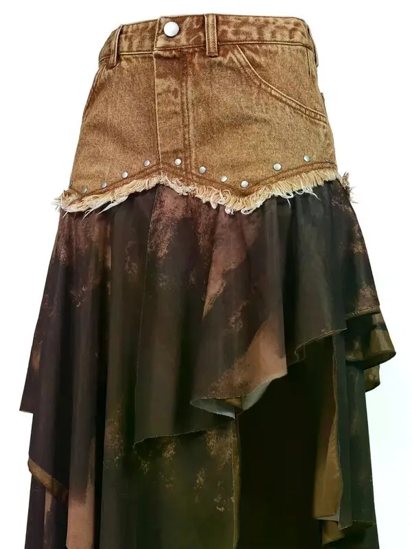 VIVAMUS Long Tiered Denim Skirt