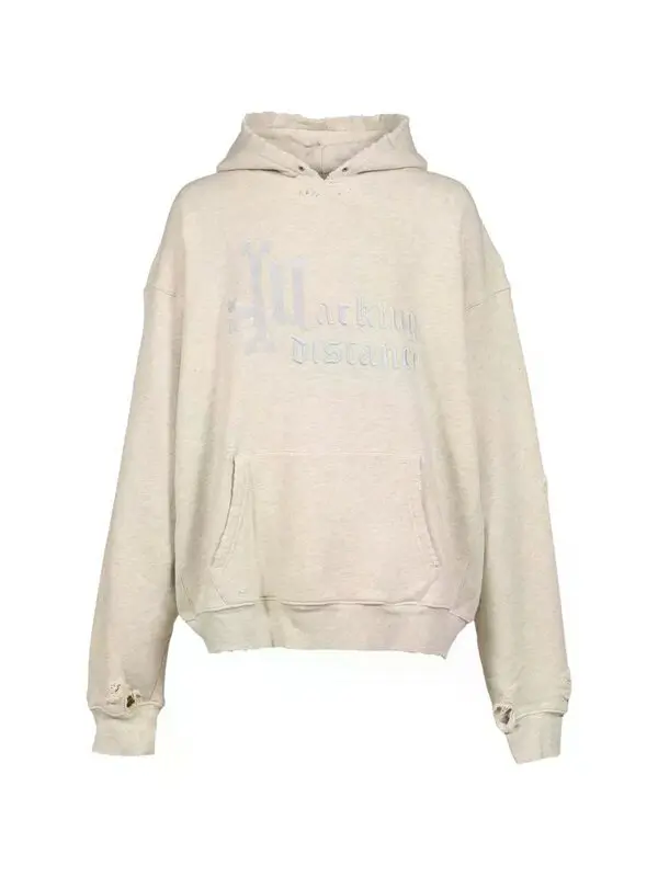 MARKING DISTANCE Logo-embroidered Distressed Hoodie