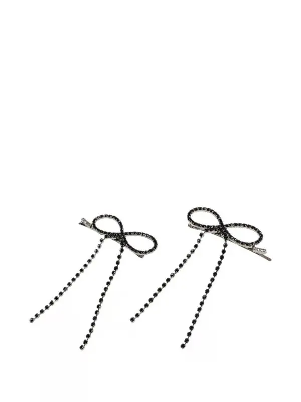 YELLOWSWALLOW Stone-embellished Bow Hair Clips - Black