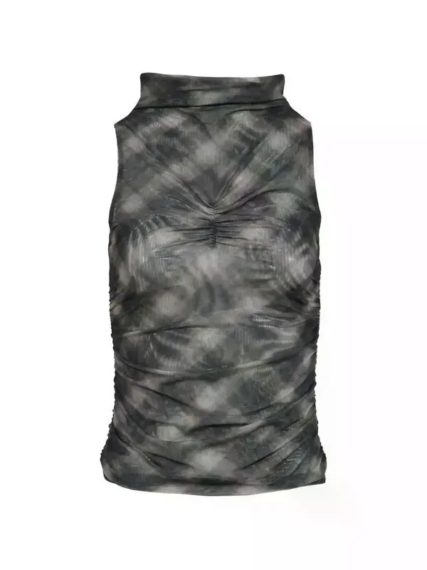 BOHEMSEO Check Pattern Sheer Mesh Sleeveless Top