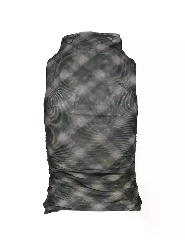BOHEMSEO Check Pattern Sheer Mesh Sleeveless Top