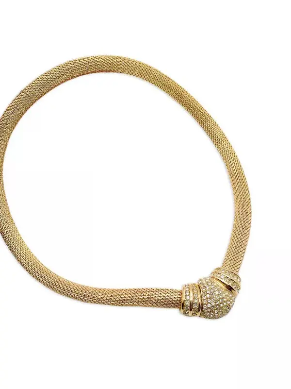 Dior Vintage Mesh Rhinestone Necklace - Gold