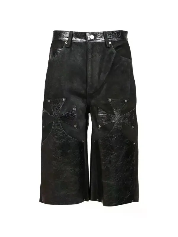 SEKRIT Cross-patch Leather Shorts